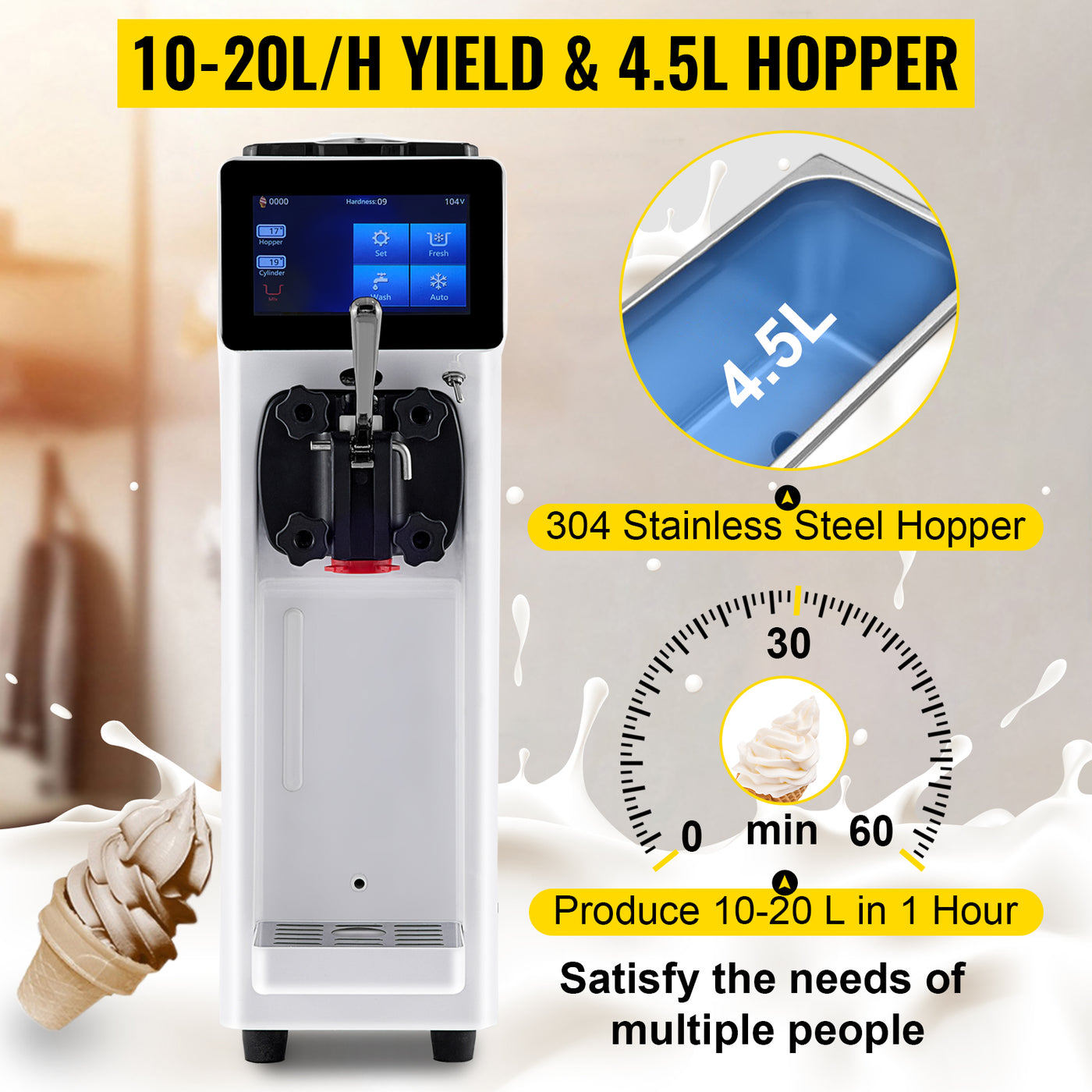 Nella 4.5L Commercial Countertop Soft Ice Cream Machine - 110V, 10-15L ...