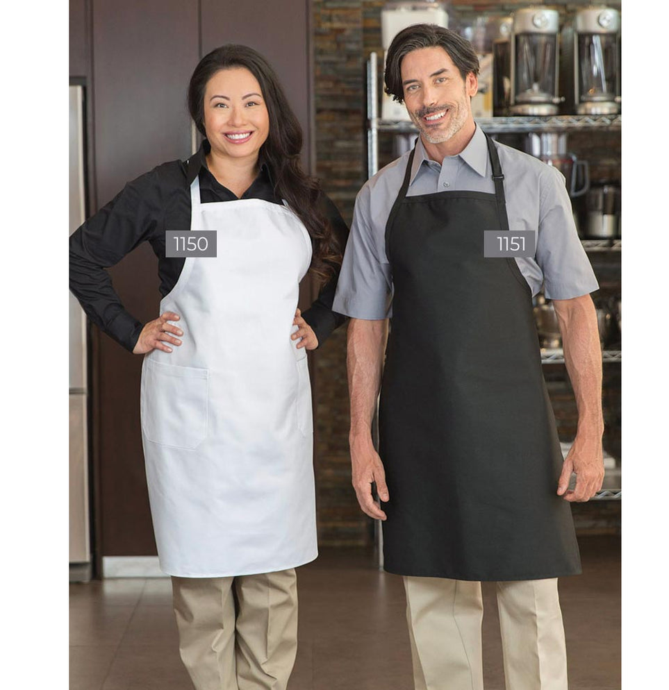 Premium Uniform 1150-BK 34" x 29" Black Designer Bib Apron with 2 Pock ...