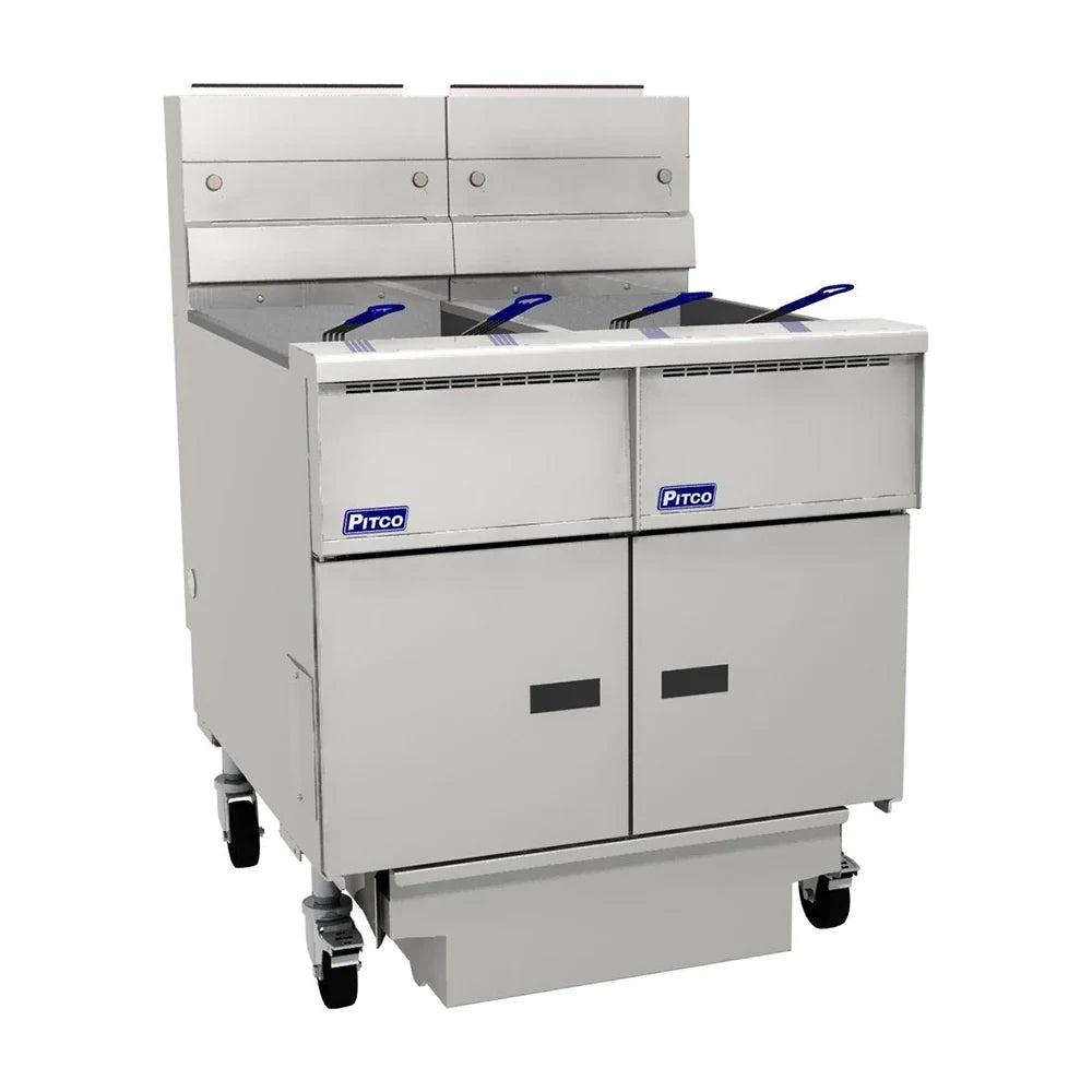 Pitco SG18-2FD 75 Lbs. 2-Pots Natural Gas Stainless Steel Floor Fryer ...