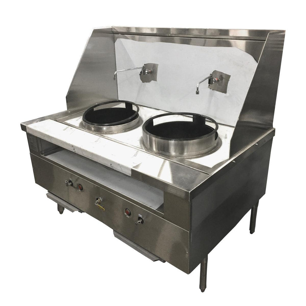 Nella 47.5" Natural Gas 2-Chamber Wok Range with One 13" Ring, One 16 ...