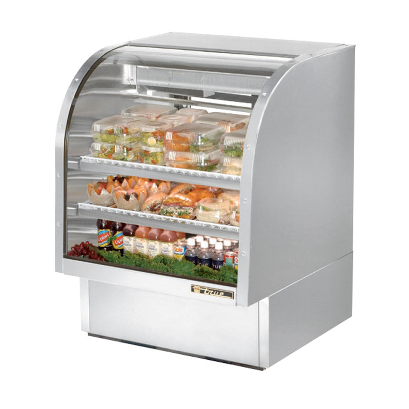 True TCGG-36-S-HC-LD 36" Stainless Steel Curved Glass Display Case ...
