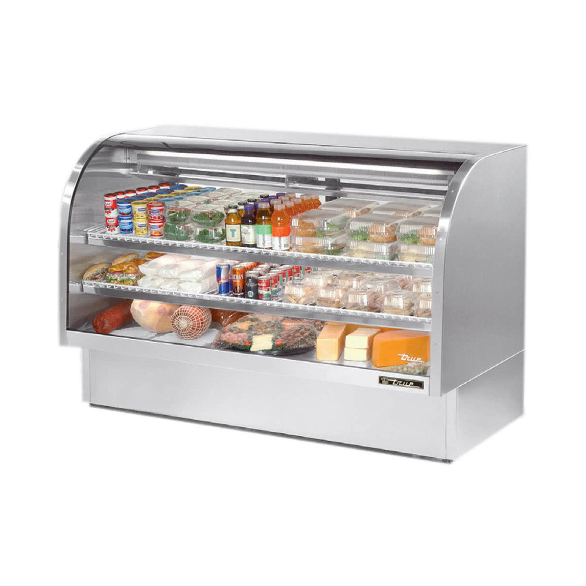 True TCGG-72-S-HC-LD 72" Stainless Steel Curved Glass Display Case ...