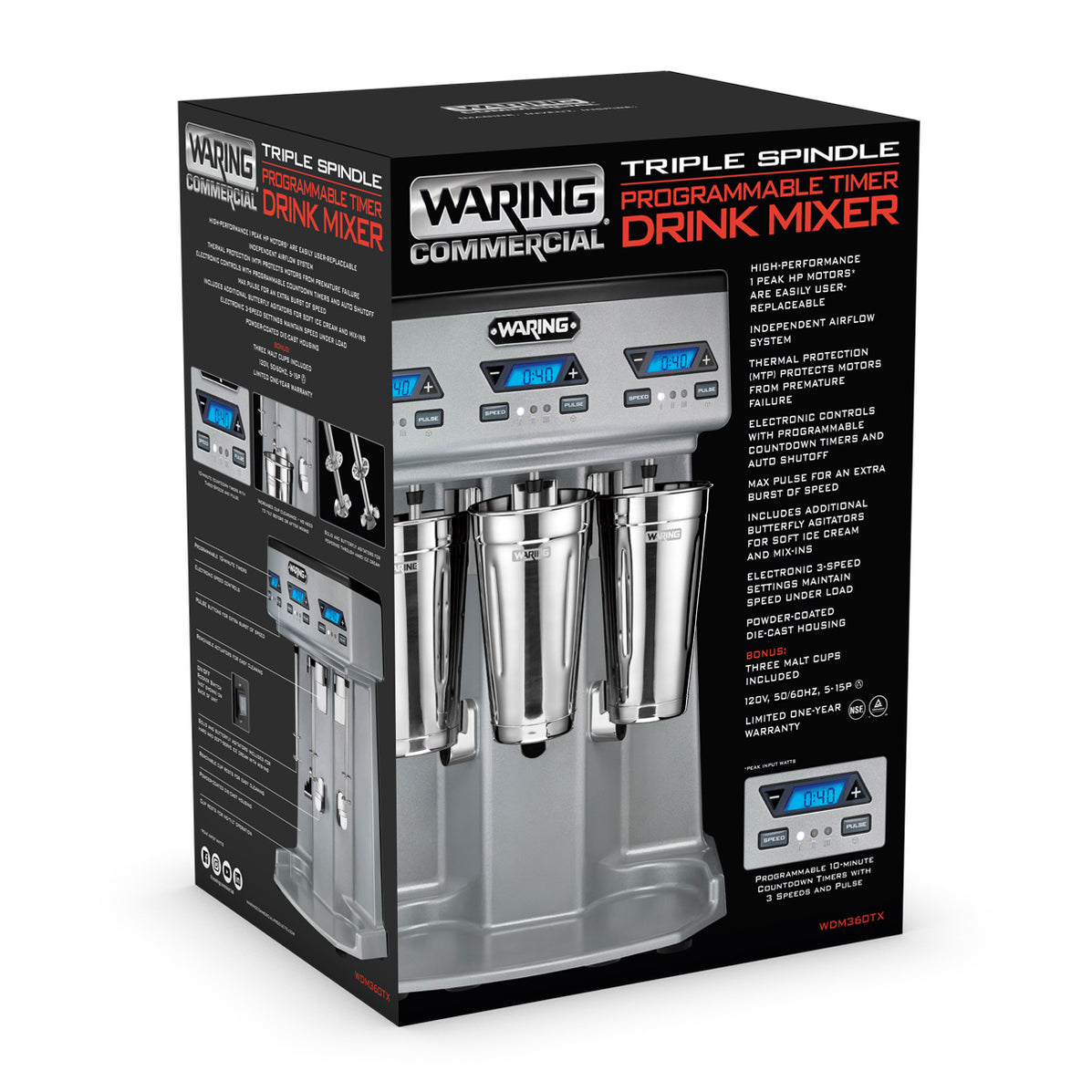 Waring Heavy Duty Triple Spindle Drink Mixer With Timer - WDM360TX ...