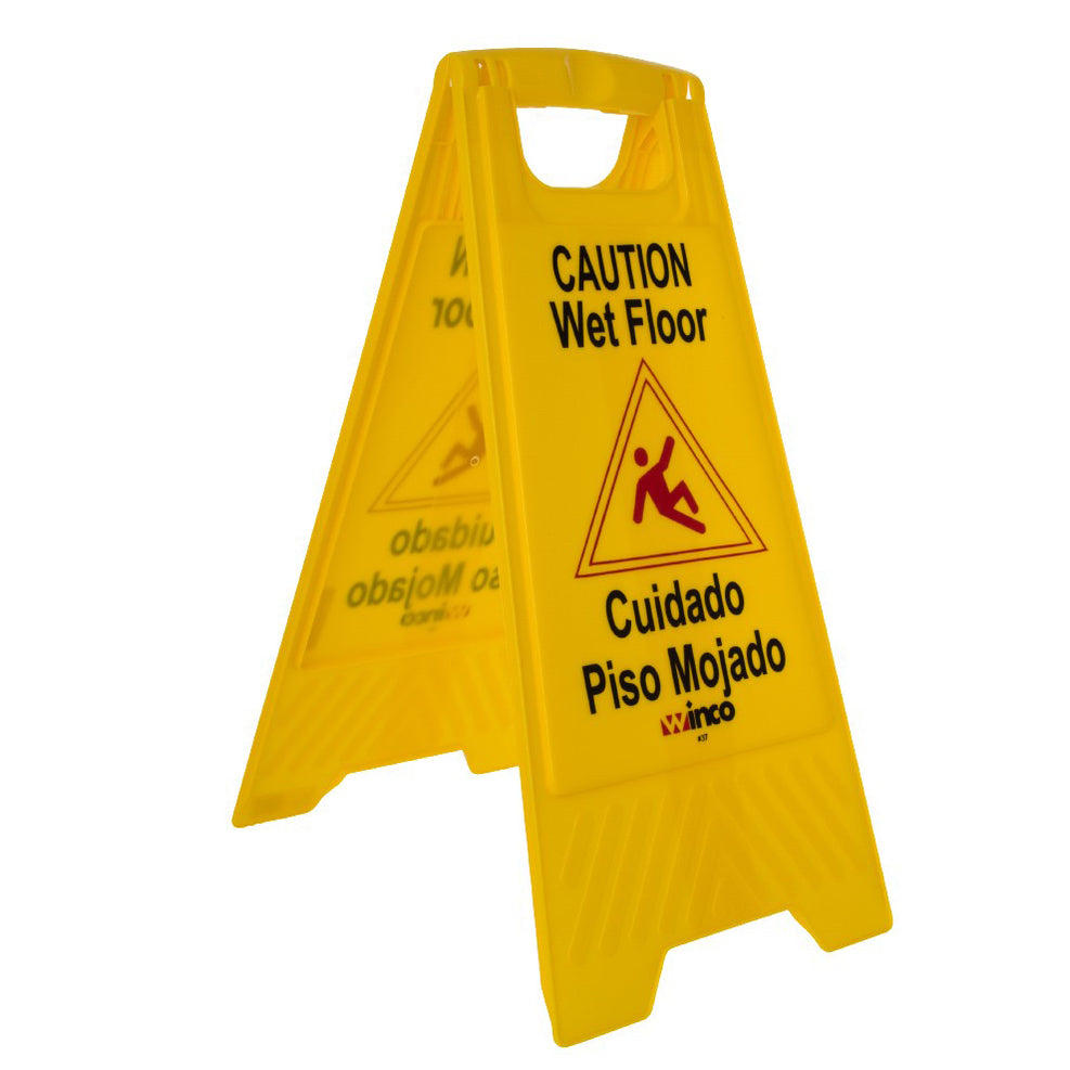 Winco WCS-25 25" x 12" 2-Sided Wet Floor Caution Sign - Yellow — Nella ...